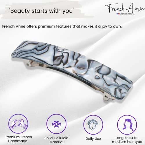 Oblong Handmade 3.5" Celluloid Automatic Hair Clip Barrette French Gray ...