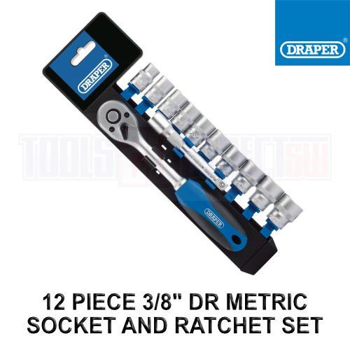 Draper 12 Piece 3/8" Sq. Dr. Metric Socket and Ratchet Set 10-19mm ...