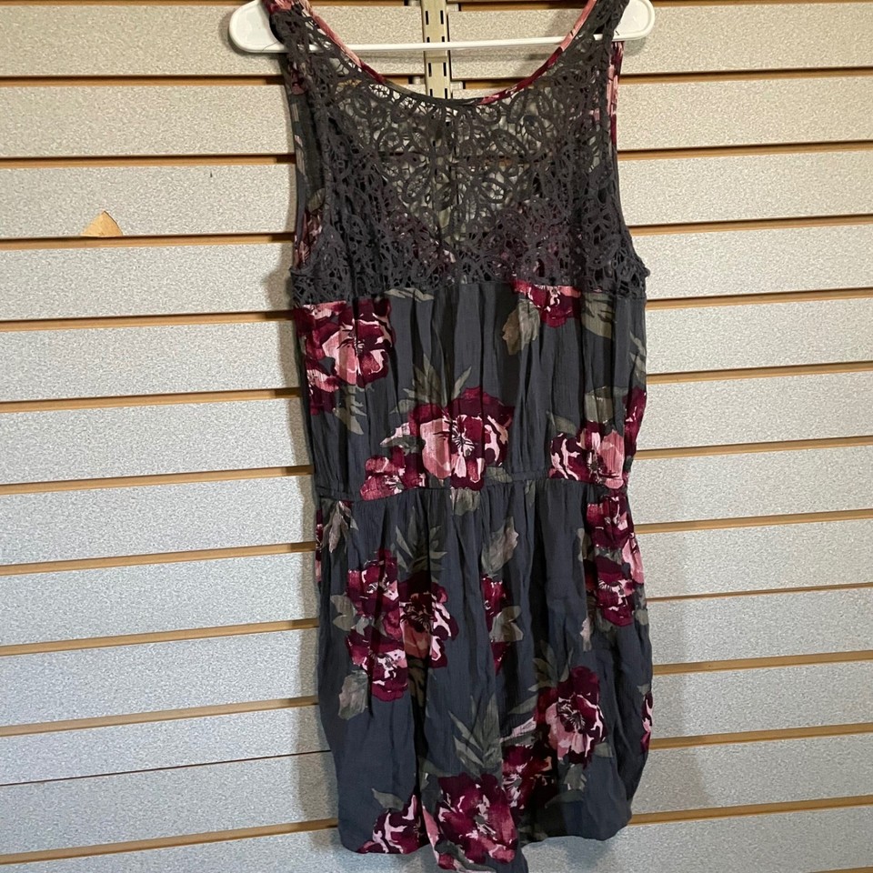 Cape Juby Floral Romper Gray Burgundy Lace Back Sleeveless Medium M | eBay