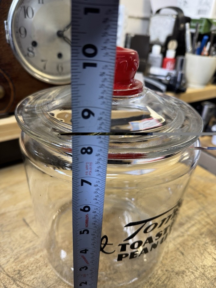Tom's Toasted Peanuts 'Delicious' Glass Jar w/RED Nob Glass Lid Cookie ...