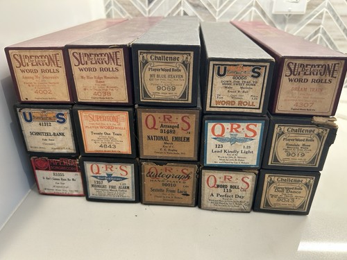 Player Piano Rolls Lot 15 & Boxes Supertone US Imperial Challense QRS ...