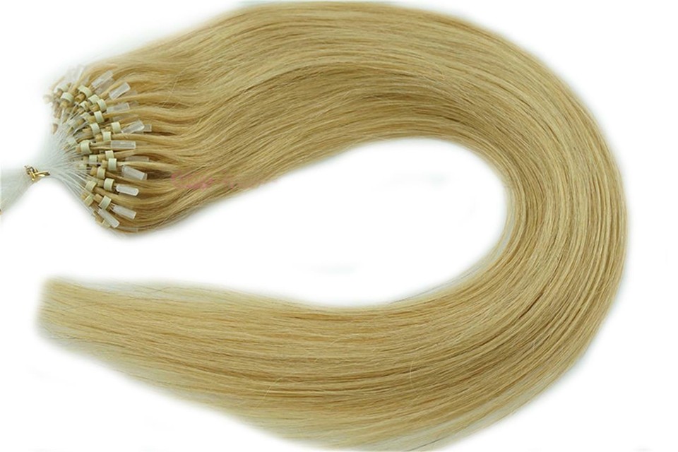 Pre-Looped Fish Line Micro Ring Beads Link Hair Extensions Real Remy ...