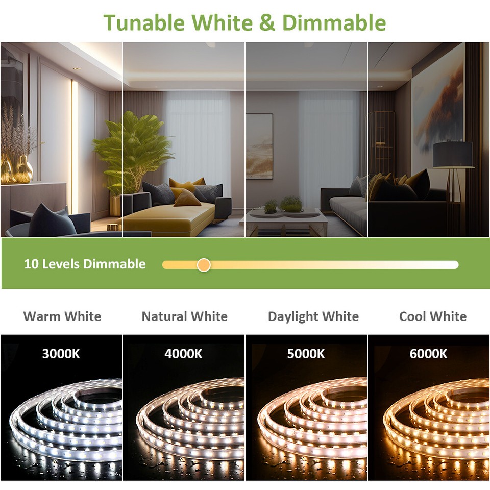 40ft 12M Outdoor Tunable LED Strip Light Waterproof Tunable Warm ...