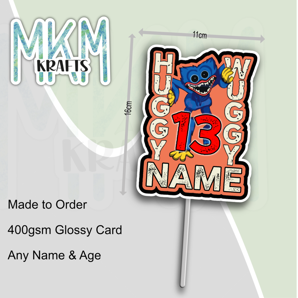 HUGGY WUGGY Personalised Cake Topper ANY NAME AGE 400gsm gloss card ...