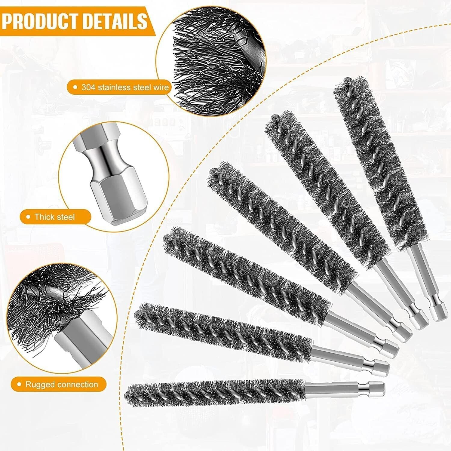 6 x Stainless Steel Wire Brush Drill Attachment Set Bore Brush Rust ...