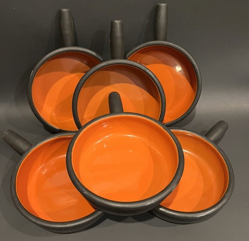 Vtg ORANGE Enamelware Small Individual Pans 1960s MCM Lot 6 ~ Entertain ...