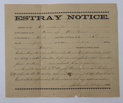 Estray notice letter A.D. 1888 Illinois | eBay