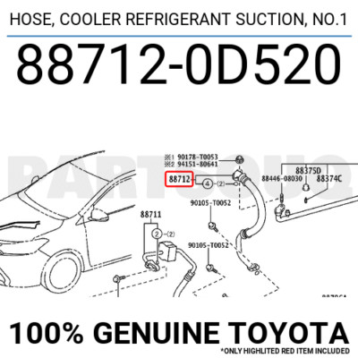 887120D520 Genuine Toyota HOSE, COOLER REFRIGERANT SUCTION, NO.1 88712 ...