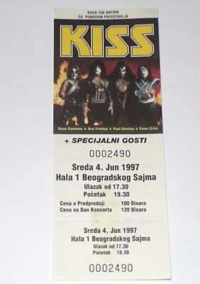 KISS Full Ticket Stub 1997 Reunion Concert Tour Belgrade Yugoslavia ...
