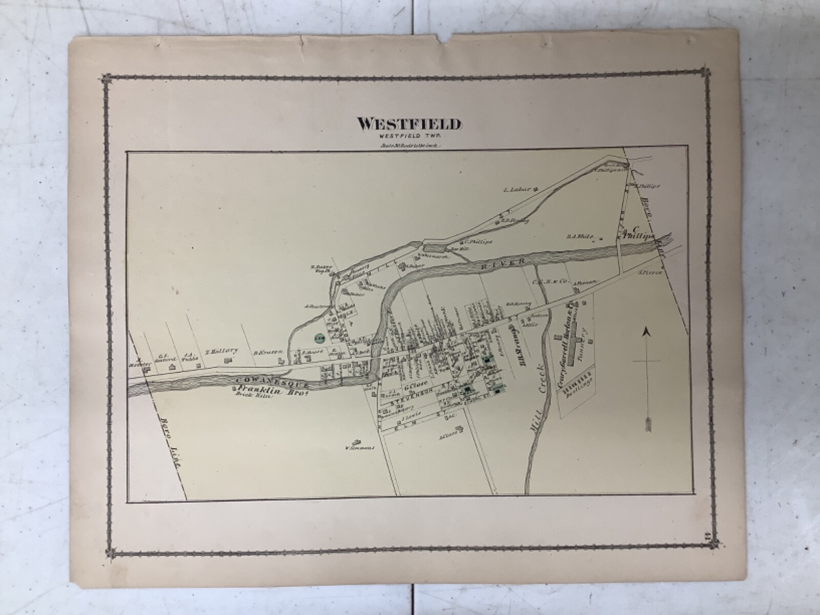 C. 1875 Hand-Colored Atlas Map Of Westfield Twp., Tioga Co., PA 12.75 x ...