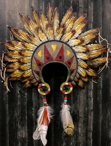 Large Southwest Indian Tribal Chief Headdress War Bonnet W/ Feathers ...