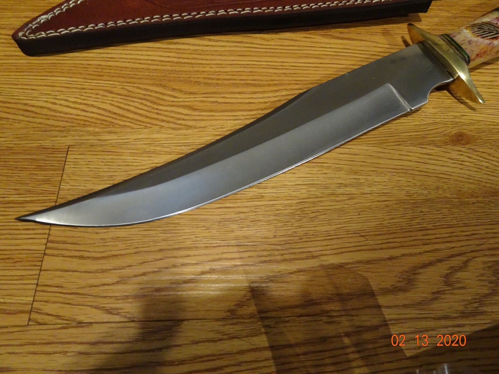 16 1/2" O.A. CHIPAWAY TECUM SEH BOWIE HAND CARVED ARTWORK HANDLE 440HC ...