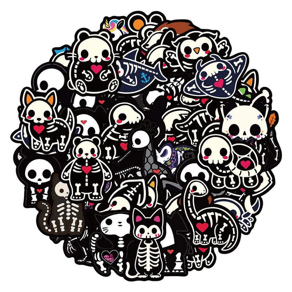 Cartoon Animal Skull Stickers for Snowboard Laptop Luggage Car Fridge ...