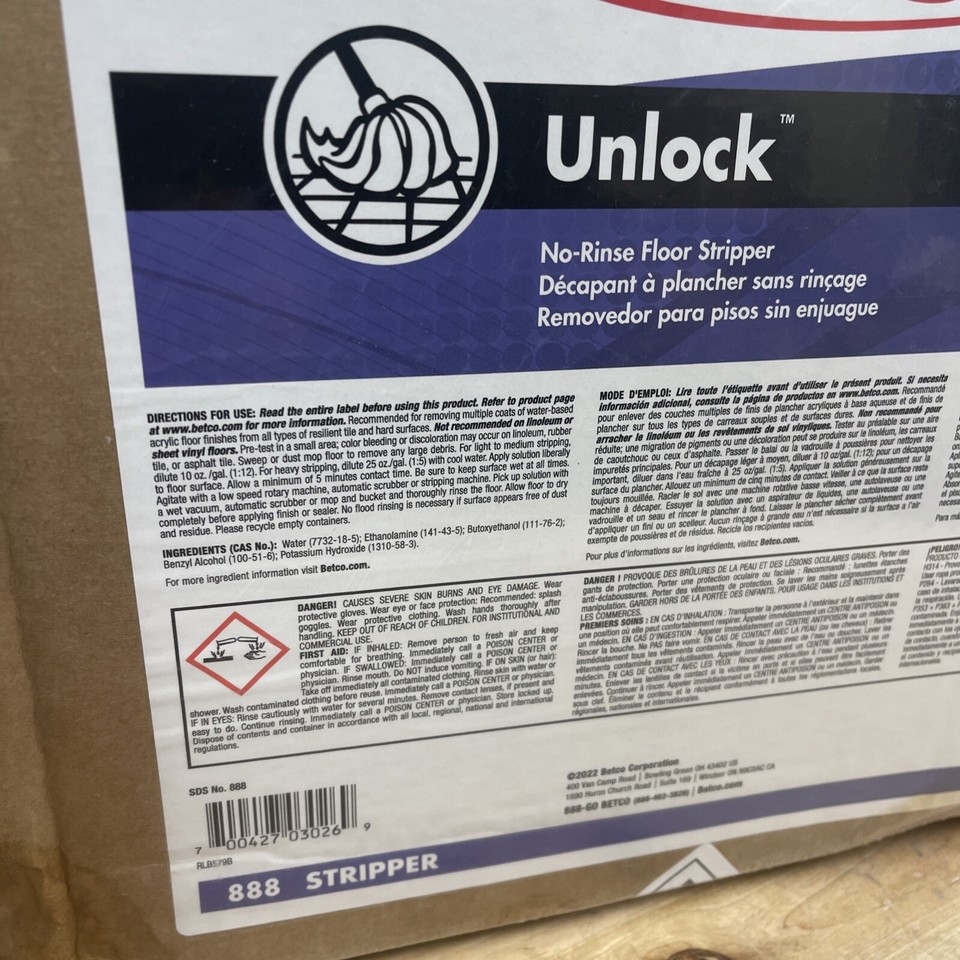 Betco Unlock No-Rinse Floor Stripper Liquid 5 Gallon New | eBay