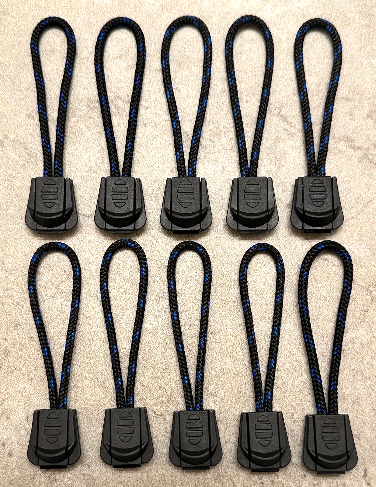 SET OF 10 3" BLACK WITH THIN BLUE LINE 425 PARACORD ZIPPER PULL ...