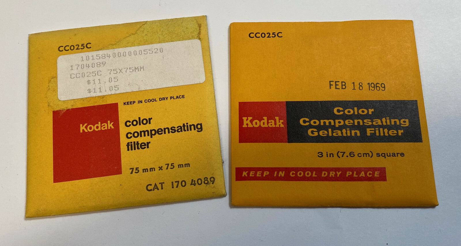 KODAK COLOR COMPENSATING GELATIN FILTER NO. CC025C 3" or 7.6cm Square ...