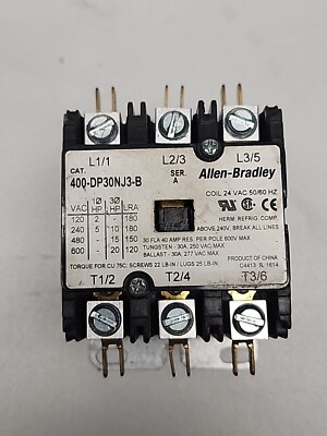 Allen Bradley 400-DP30NJ3-B DEFINTE PURPOSE CONTACTOR 30 FLA 240VAC ...