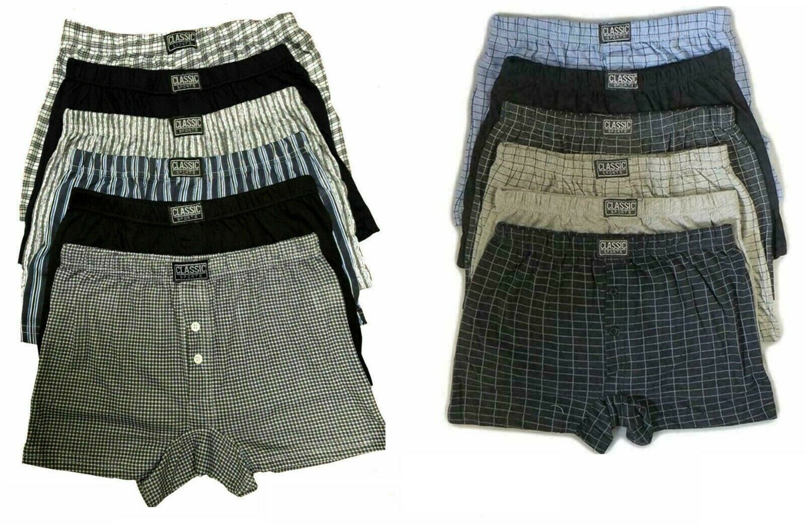 Cotton Blend Men's Woven Boxer Shorts Underwear Button Fly S To 5XL-3 ...