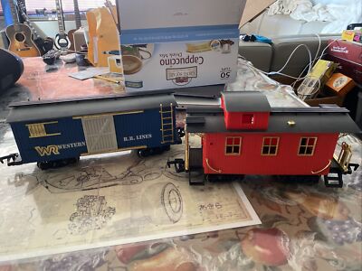 New Bright Train Blue Box Car Red Caboose Western RR Lines Railroad Car ...