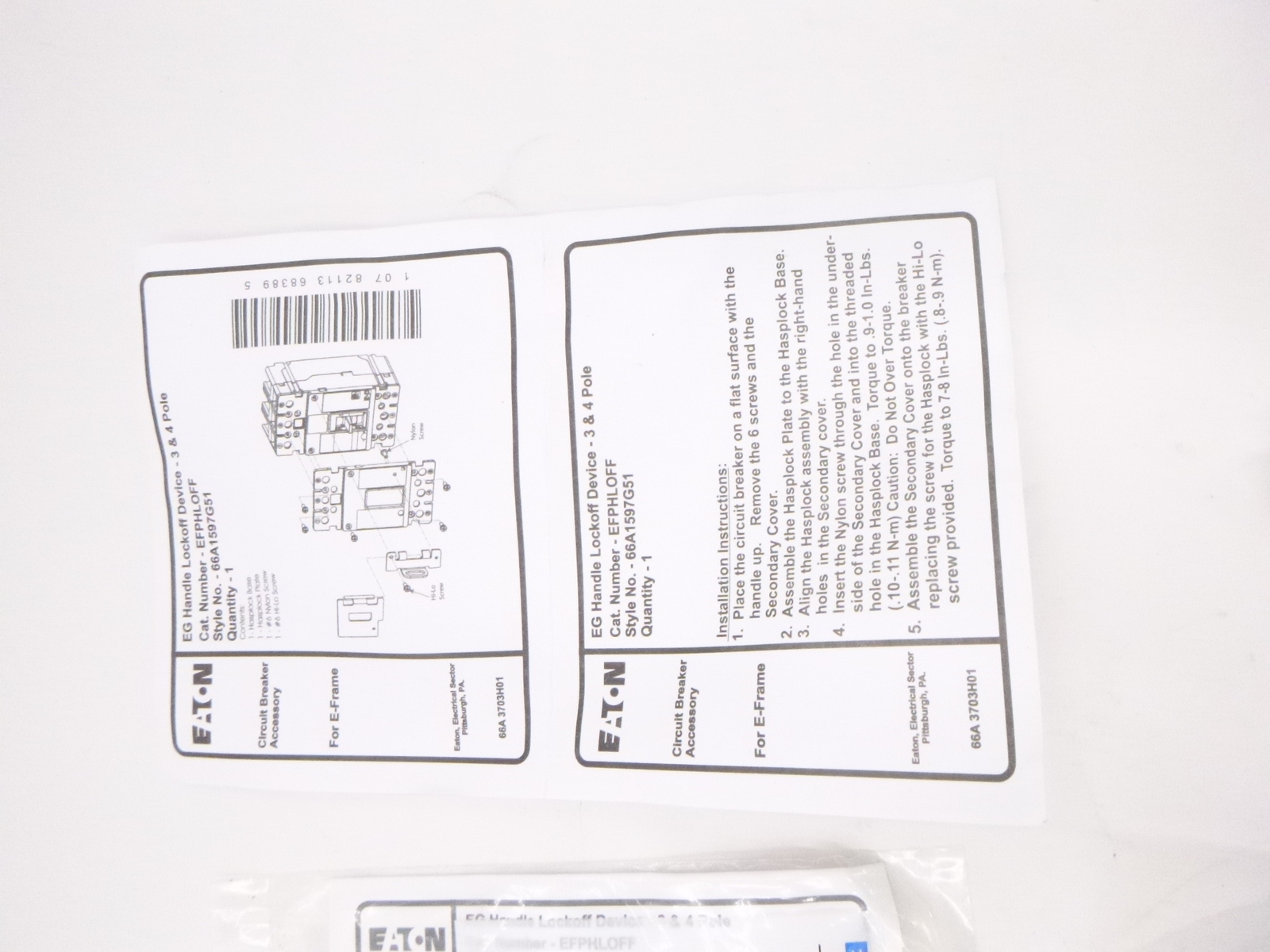 2 Pack Eaton EFPHLOFF Padlockable Handle Lock Hasp Off-Only EG-Frame ...