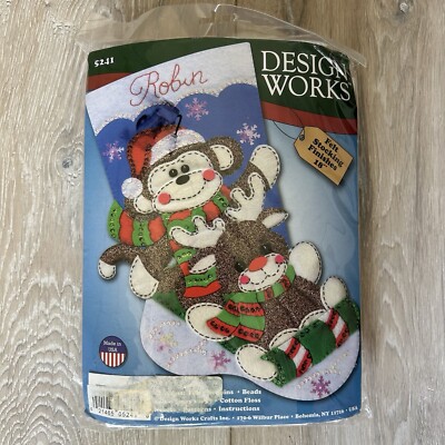 Design Works Felt Stocking Kit 18" Sock Monkey Reindeer New Sealed ...