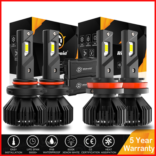RIDROID 4x9005 H11 LED Headlight Bulbs Conversion Kit High Low Beam ...