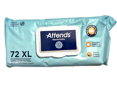 ATTENDS XL SCENTED PRE-MOISTENED ADULT WASHCLOTHS - (5) PACKS of 72 ...