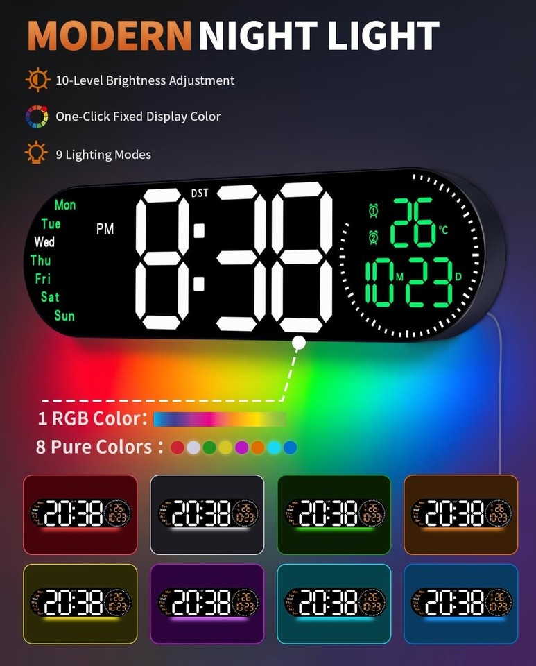 17.2" Large Digital Wall Clock Bluetooth Sync time,Precise Rgb ...