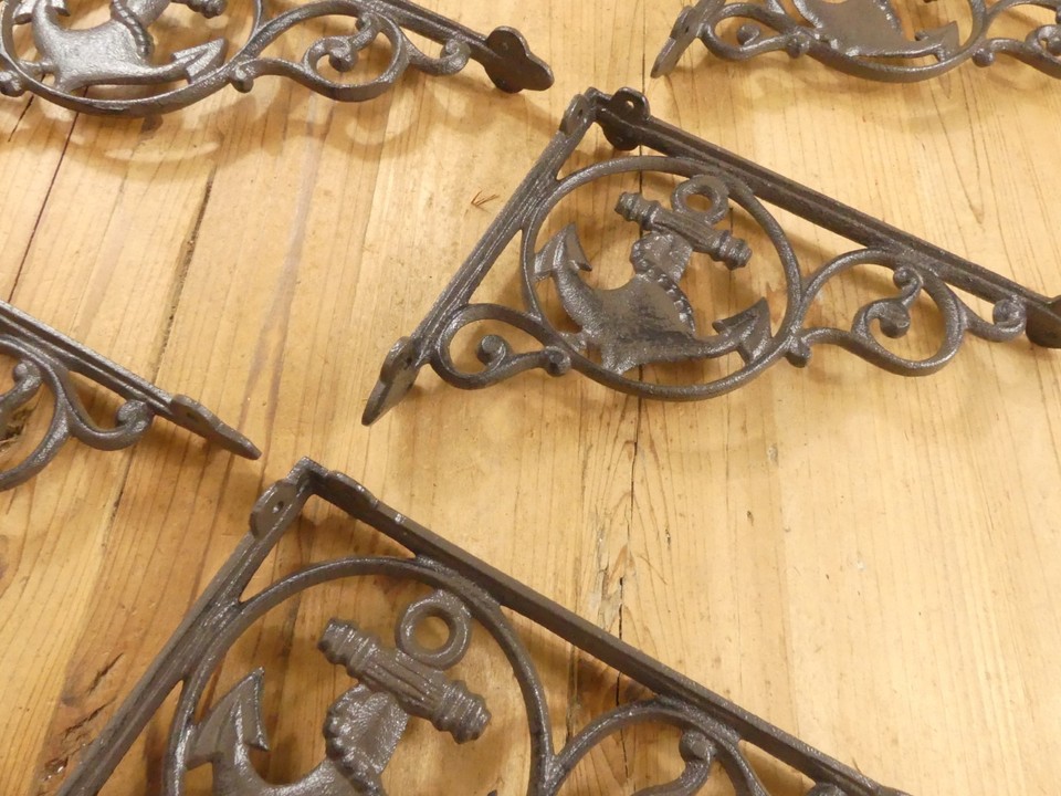 6 CAST IRON BOAT ANCHOR BRACKETS CORBELS BRACES WALL SHELF BRACKET ...
