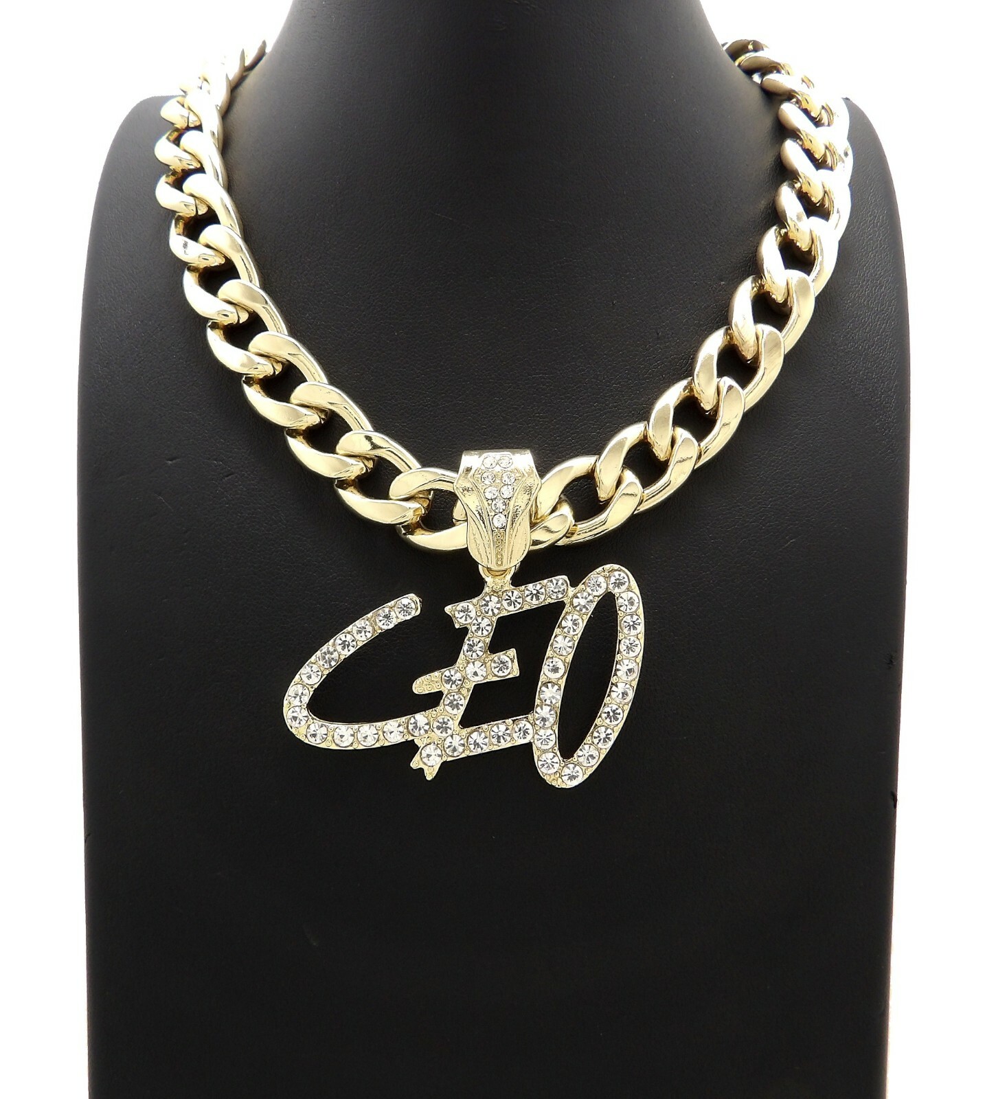 ICED HIP HOP CEO PENDANT & 11mm 18" 20" CUBAN CHOKER CHAIN BLING ...