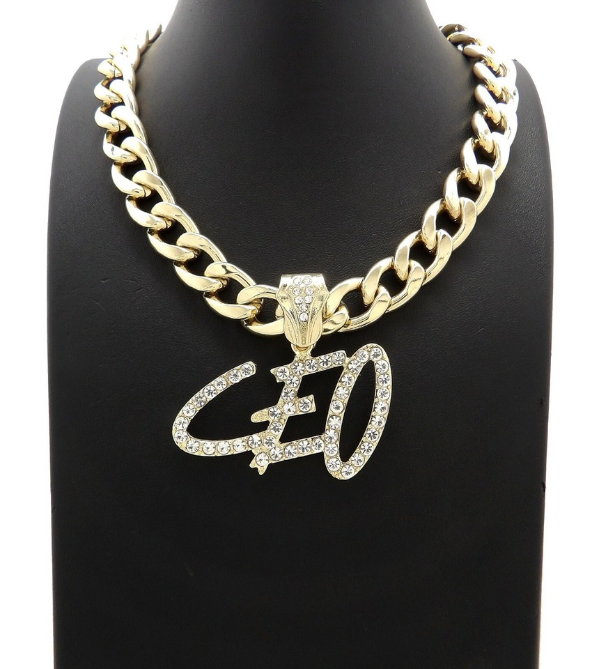 ICED HIP HOP CEO PENDANT & 11mm 18" 20" CUBAN CHOKER CHAIN BLING ...