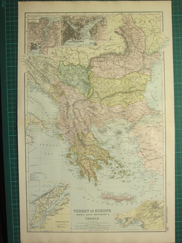 1893 ANTIQUE MAP TURKEY IN EUROPE RUMANIA SERVIA MONTENEGRO GREECE ...