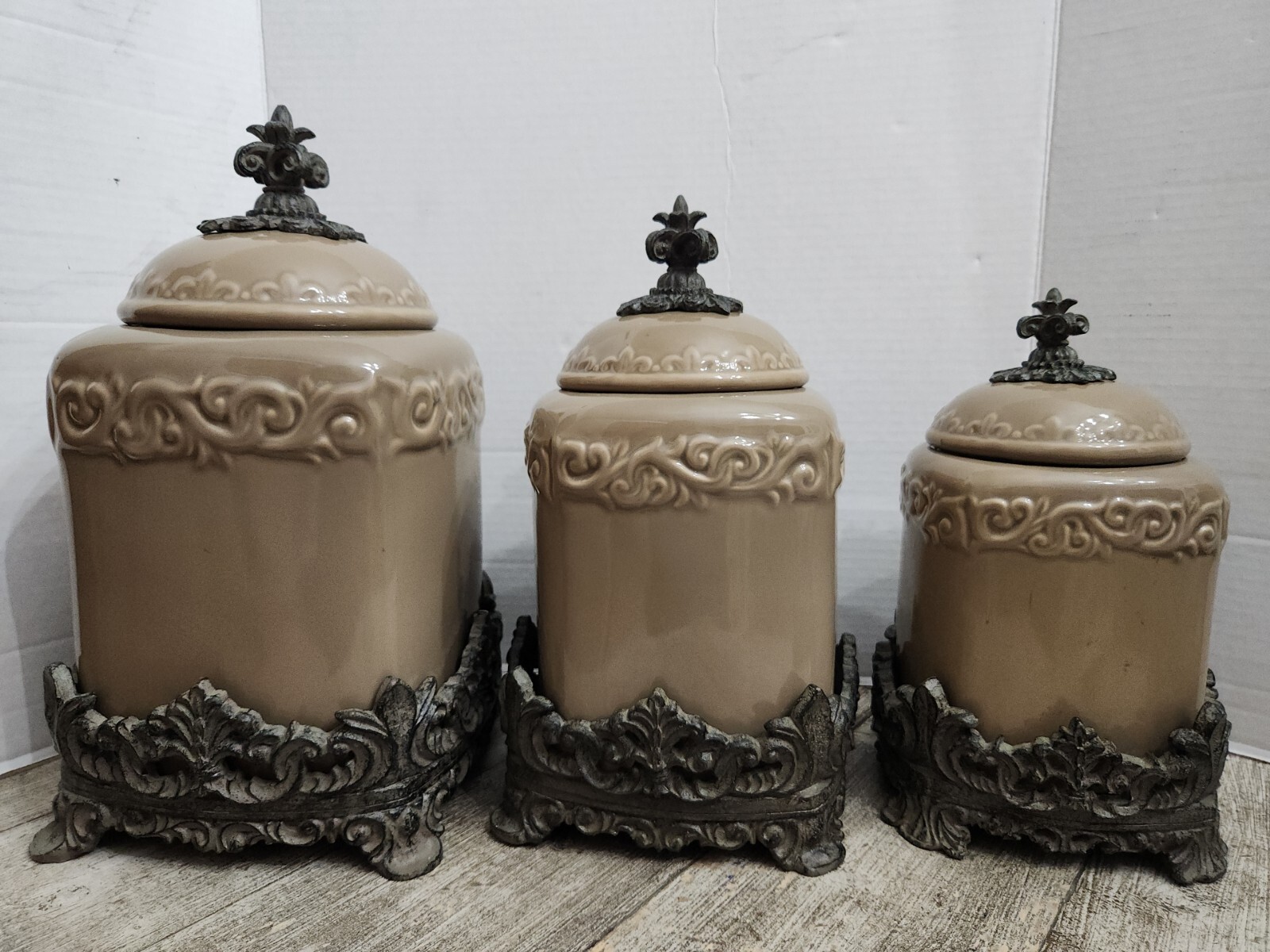 Drake Design Tuscan Scroll and Fleur De Lis Canisters 3 Piece Set - VGC ...