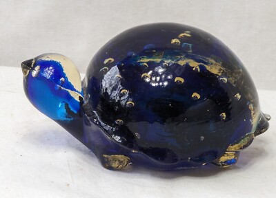 Vintage Blue Glass Turtle with bubbles inside Paperweight marked Japan ...