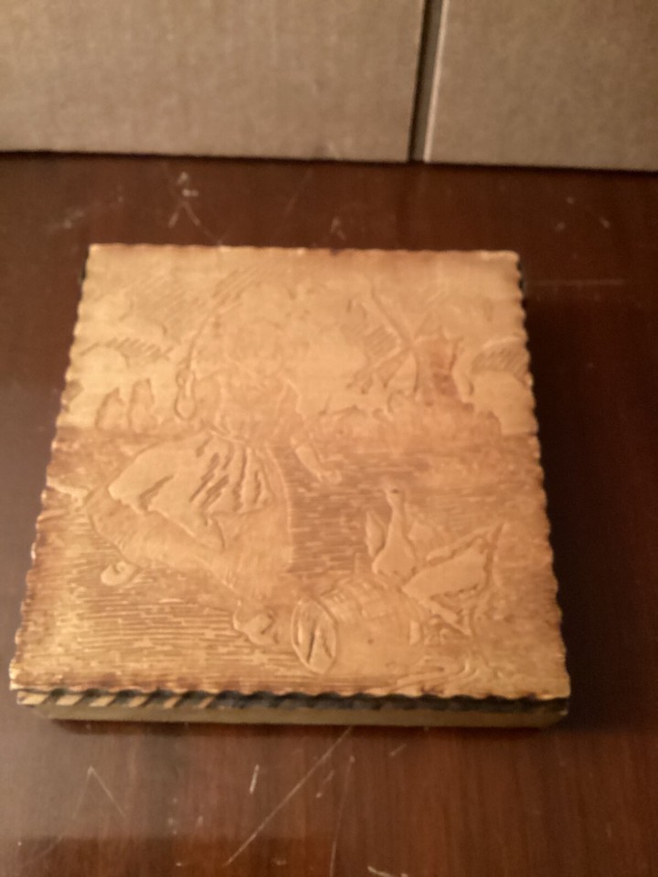 Antique Wood Hinged Box Art Deco Pyrography Art Nouveau 6" | eBay