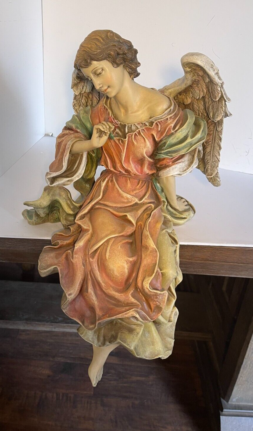 Vtg Large Angel Shelf Sitter Holding Rose Resin Figure #2 Locate pick ...