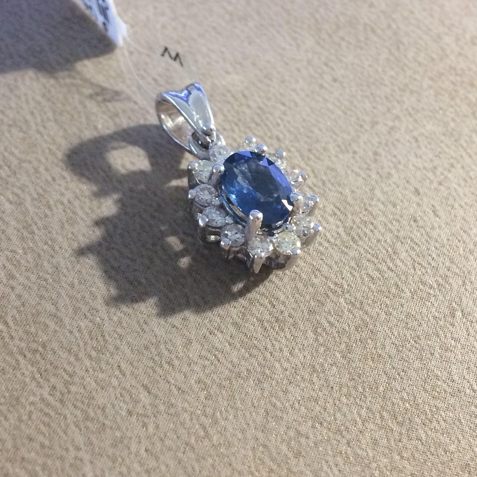 Elegant 18k white gold pendant | oval sapphire & round diamonds ...