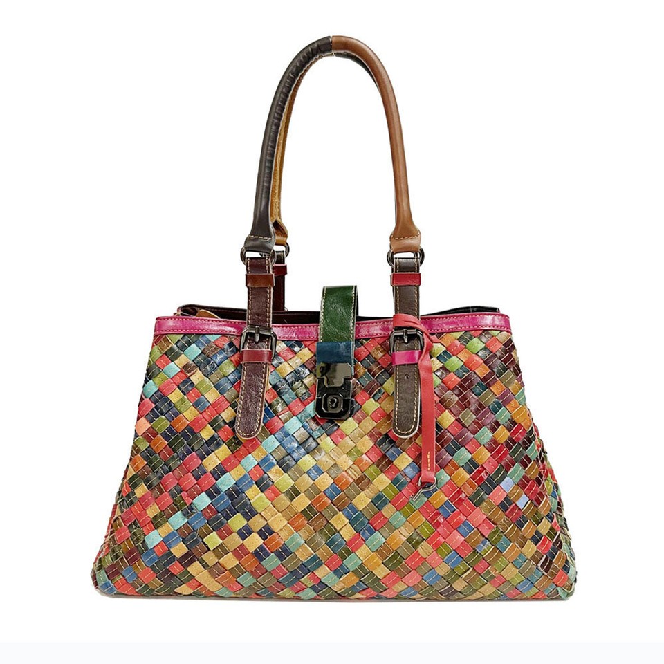 Womens Multi-color Leather Hand-woven Handbag Shoulder Messenger Bags ...