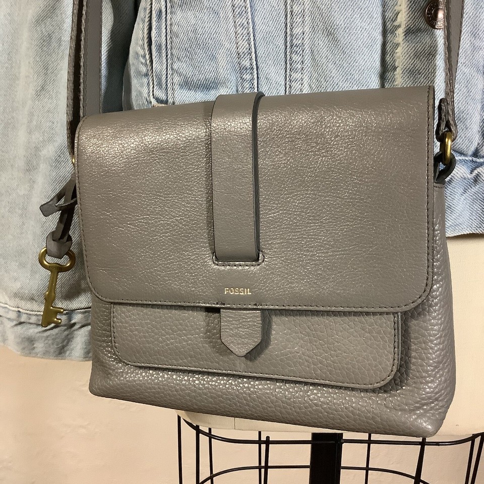 Fossil Kinley Grey Pebble Leather Crossbody to Shoulder Bag 13x10 Clean ...