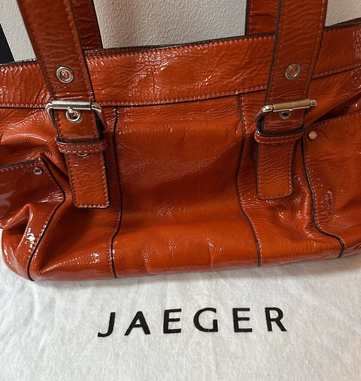 VINTAGE JAEGER Burnt Orange Patent Leather Handbag - Retro/Excellent ...