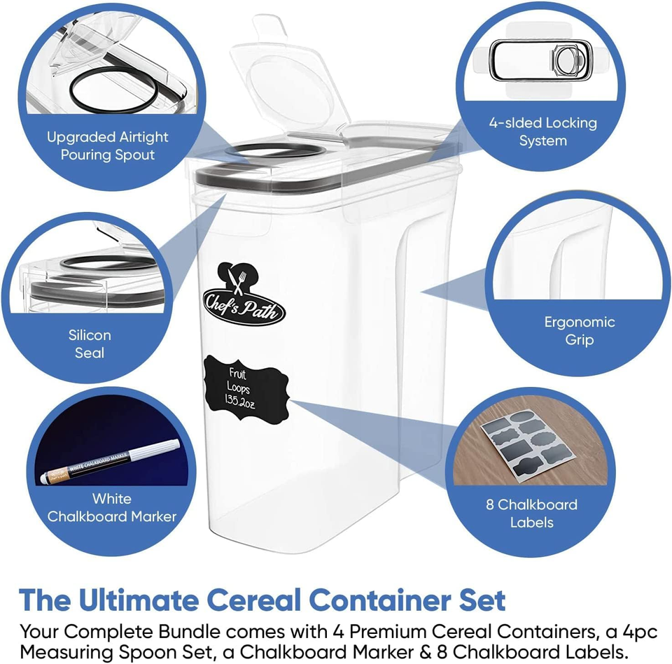 8pcs Airtight Food Storage Containers for Cereal,Flour & Rice w/Spoon ...