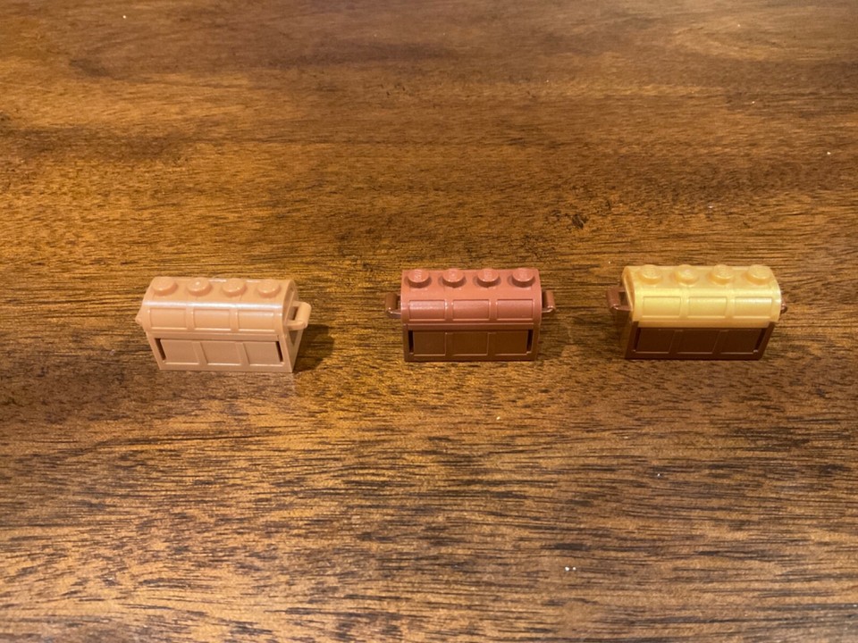 Lego treasure chests, 1 tan, 1 brown, and 1 brown with gold lid. | eBay