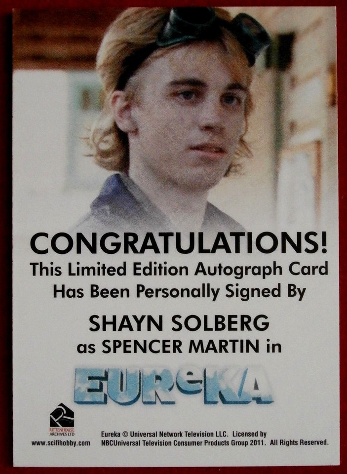 EUREKA - SHAYN SOLBERG - Hand-Signed LIMITED EDITION Autograph Card ...