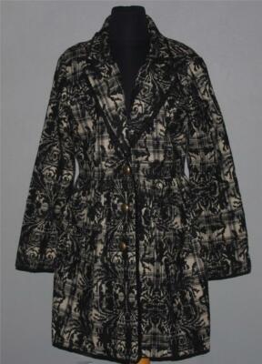 Nick & Mo Black Tan Plaid Floral Textured Wool Blend Skirted Coat Wms M ...