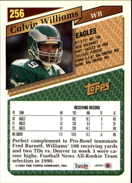 1993 Topps Gold Philadelphia Eagles Football Card #256 Calvin Williams ...