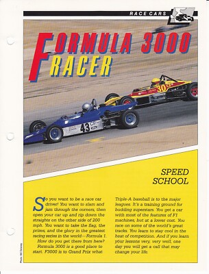 Formula 3000 "Speed School" 3.0L Race Car Spec Sheet Fact Card | eBay