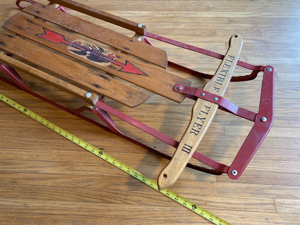 Flexible Flyer III Metal Runner Sled Steel Wood Steering Slider Western ...