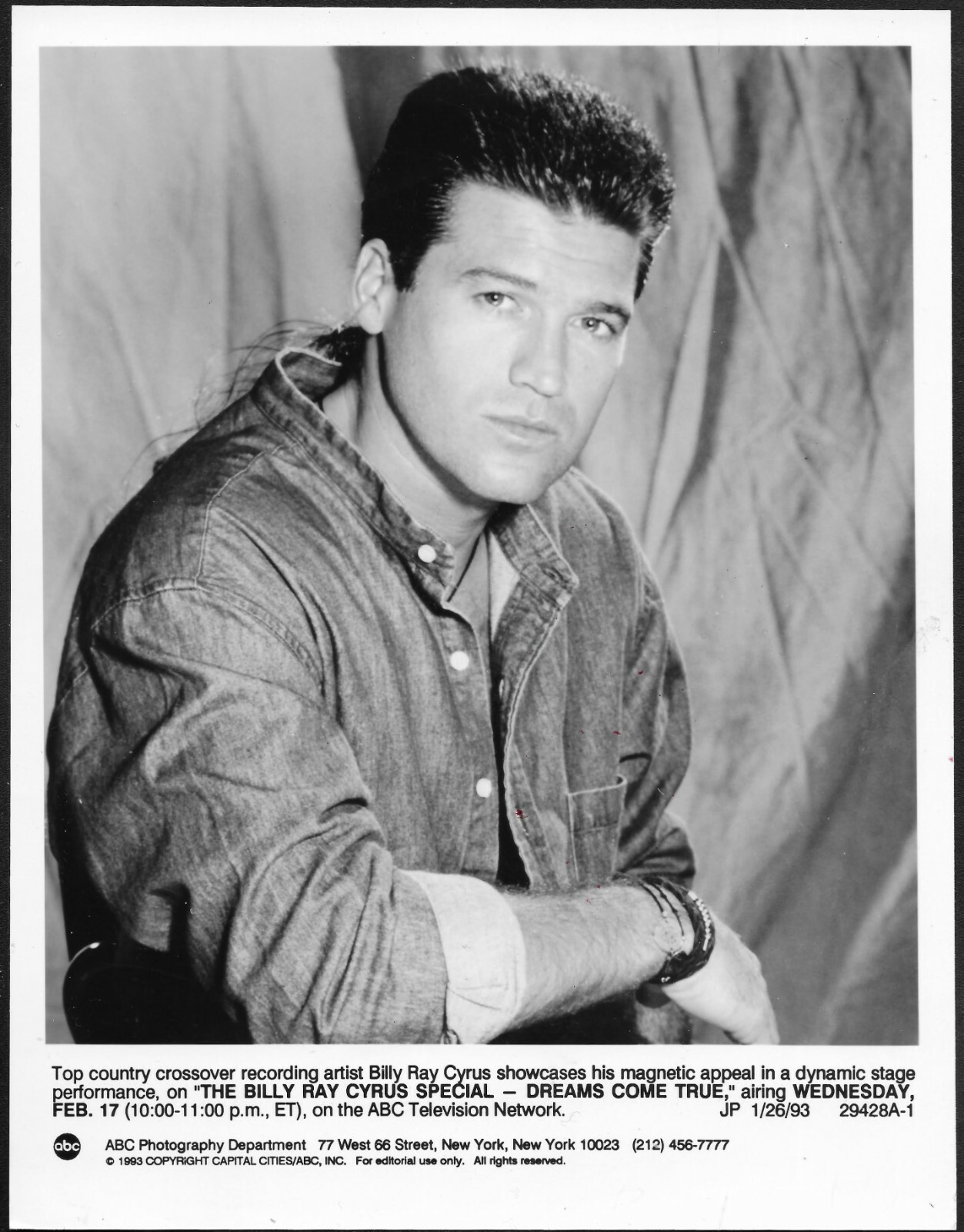 Billy Ray Cyrus Original 1990s ABC TV Special Promo Photo Country Music ...