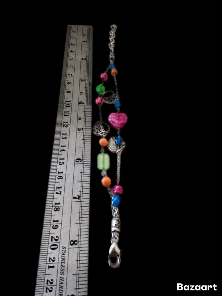 Brighton Deco Bright Pink Green Blue Heart Silver Bracelet Excellent | eBay