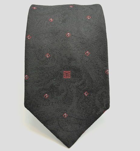VTG Givenchy Monsieur Necktie Blk Red LOGO Mens Tie 56 x 3.25 Classic ...
